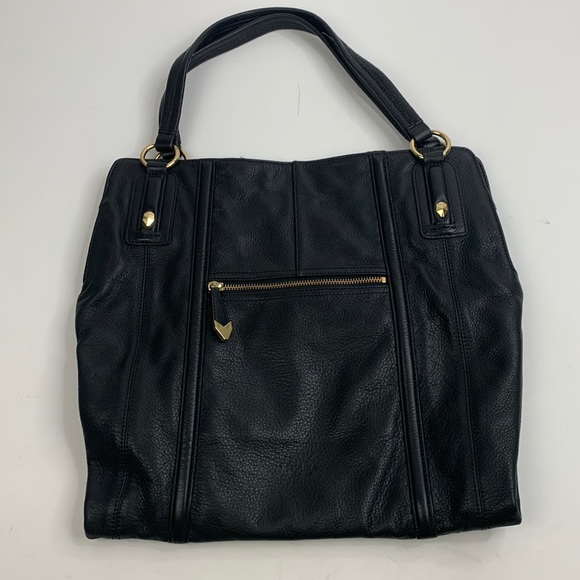 Perlina | Bags | Perlina New York Black Leather Handbag Gold Zip ...